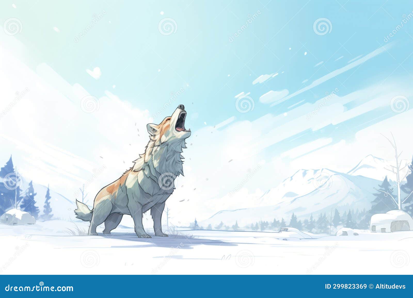 Alpha Wolf Howling, Pack Behind in Snow Stance Stock Image - Image of ...