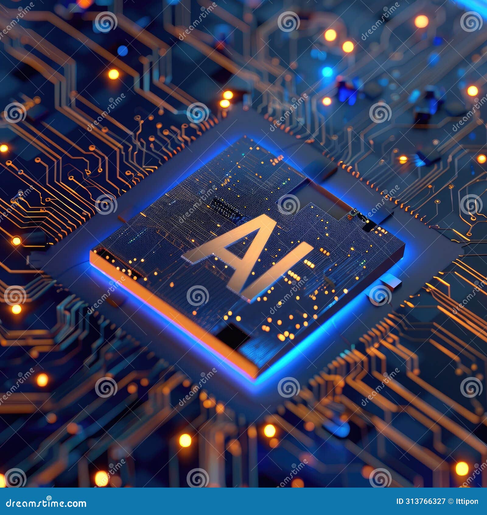 Alphabet AI on Microchip on Computer Mainboard. Stock Illustration ...