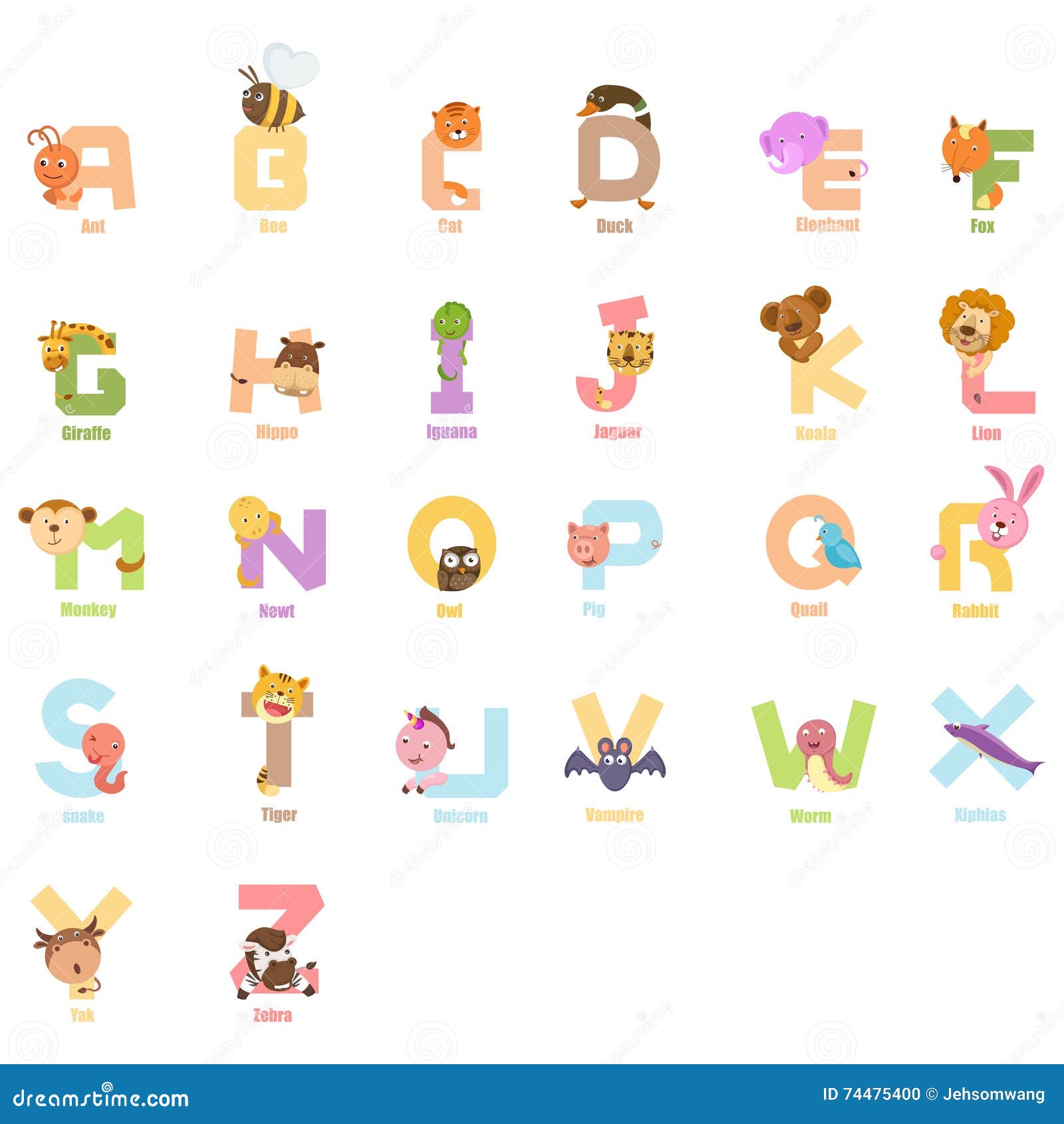 Alphabet Animal a To Z,vector Stock Vector - Illustration of elephant ...