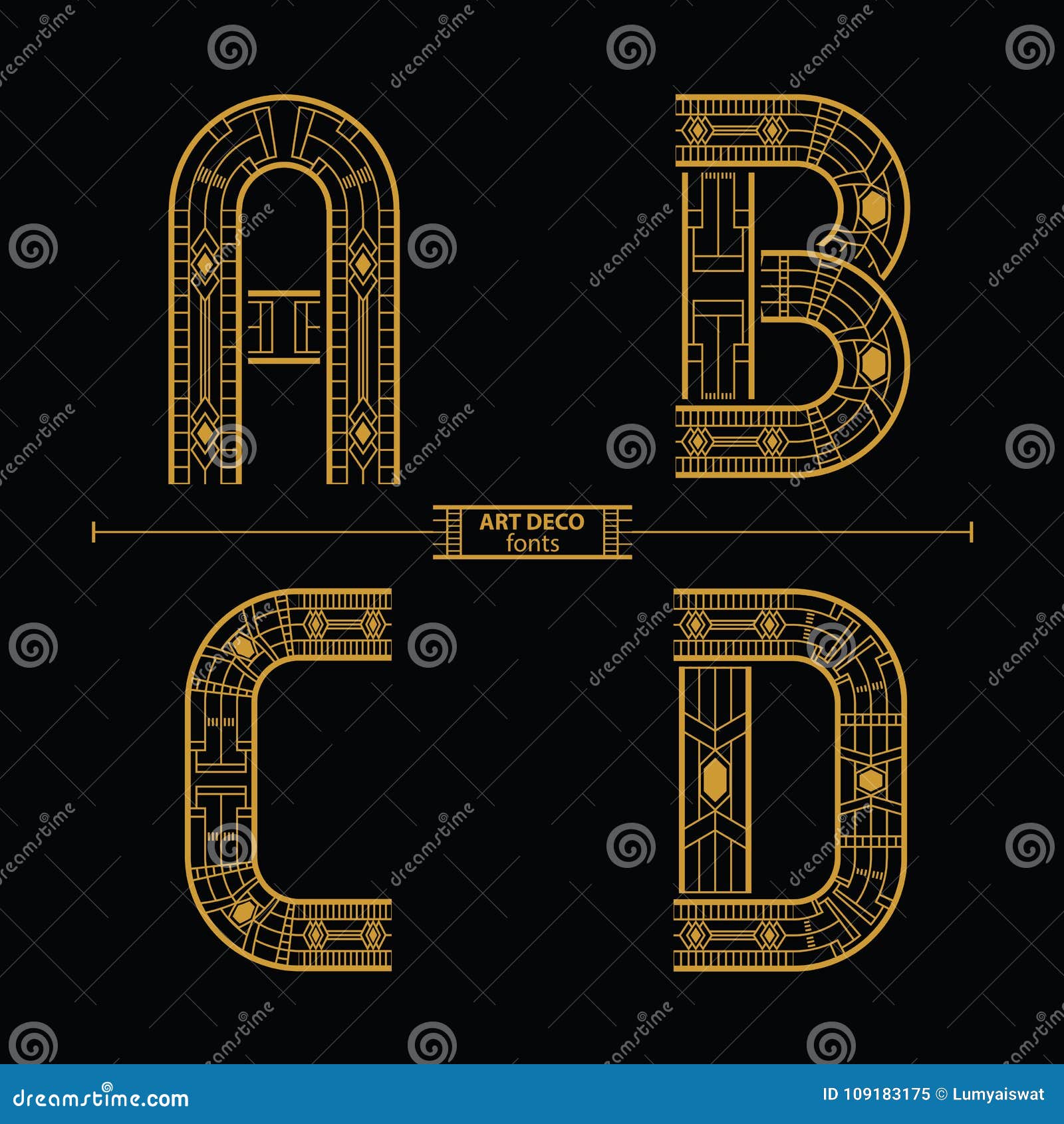 Alphabet Art Deco Style in a Set ABCD Stock Vector - Illustration of ...