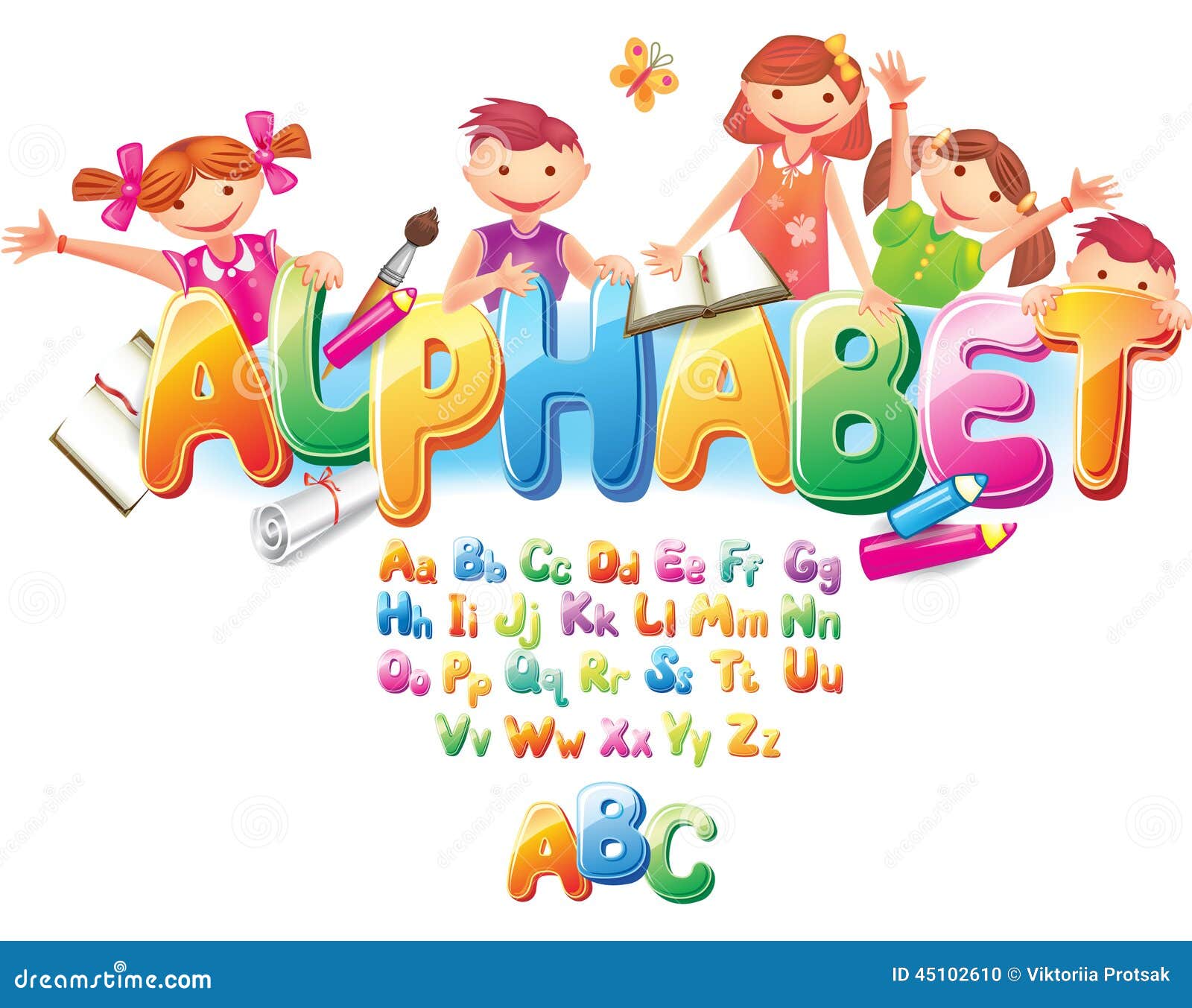 Alphabet avec des enfants illustration de vecteur. Illustration of ...