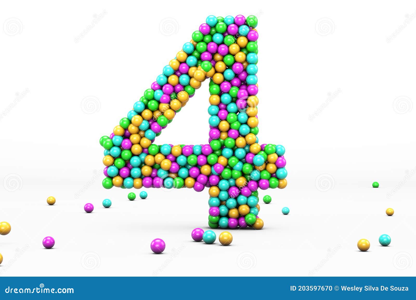 Alphabet Balls Multi-colored, Kids Font 3d Render. Number 4. Isolated ...