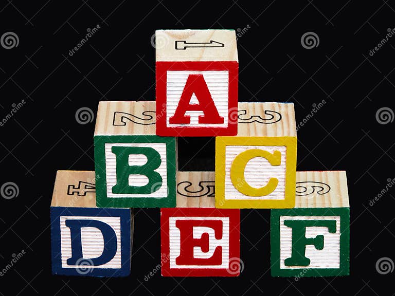 Alphabet Blocks (a-F) on Black Stock Image - Image of learning, words ...
