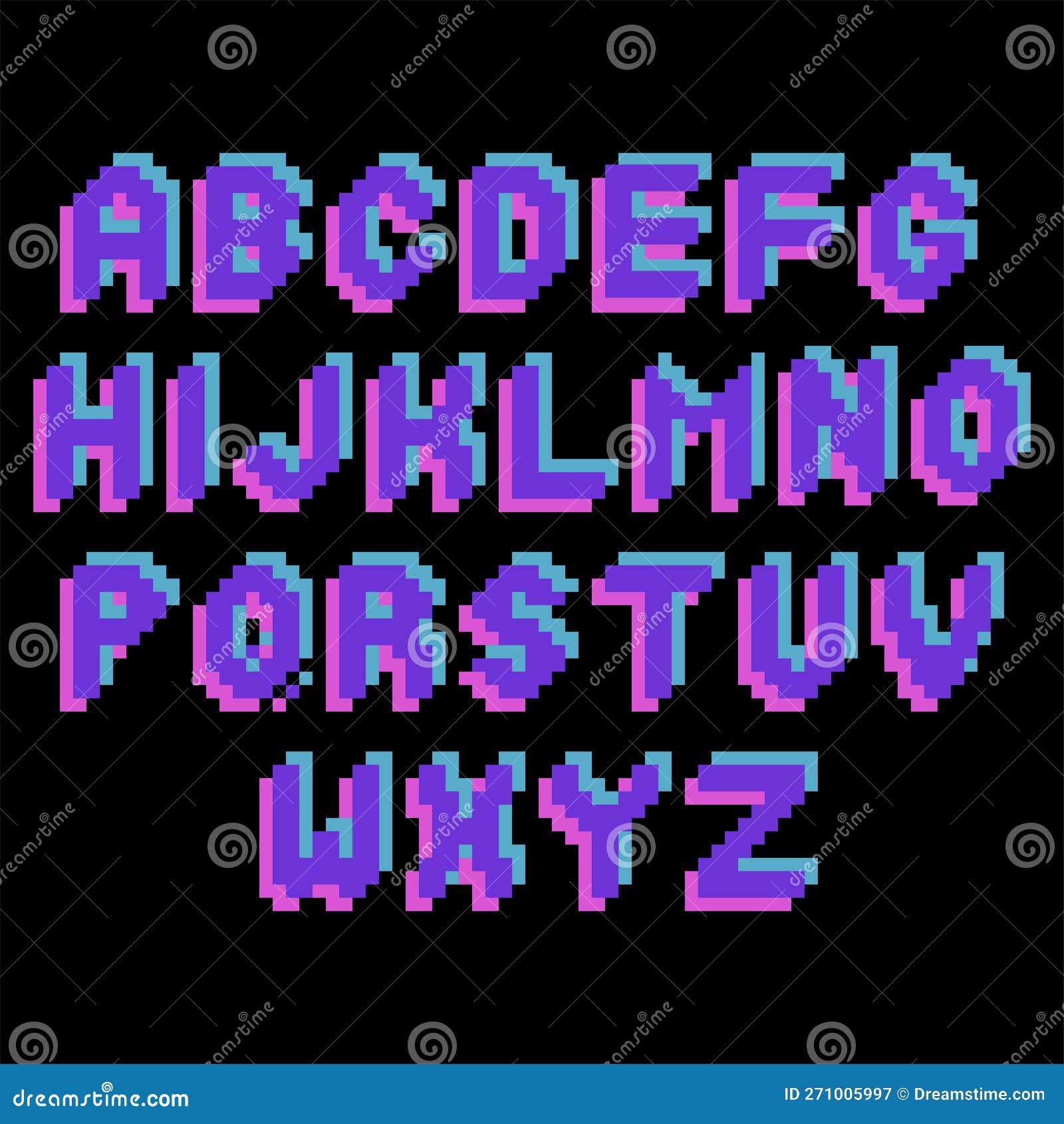 Alphabet of a Bold Uppercase Letters Drawn in a Pixel Art Style Stock ...
