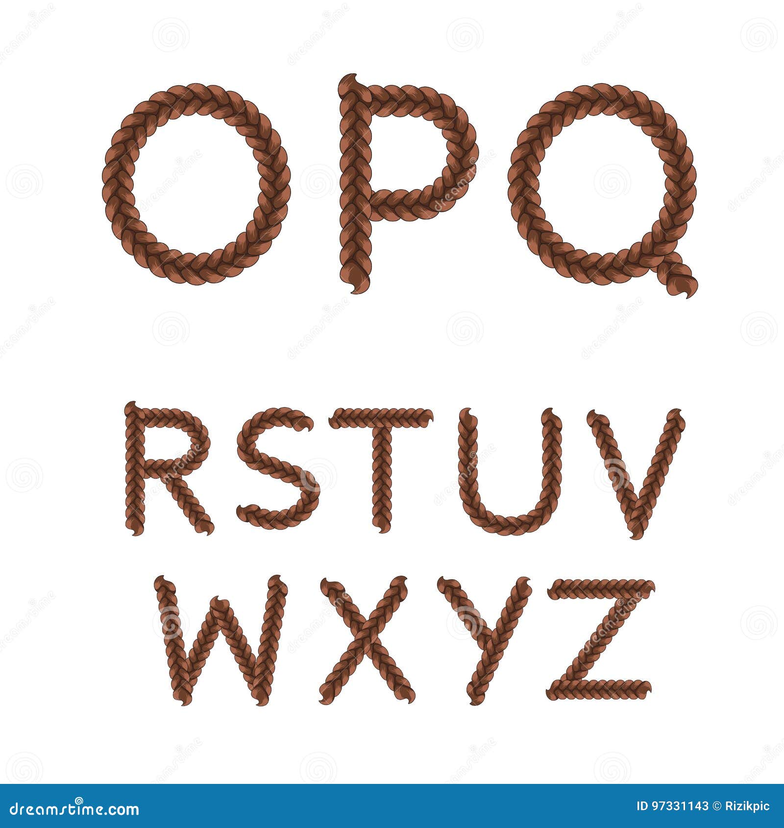 Braids Font. Alphabet Made From Hairstyle Plaits. Braided Hair Font ...