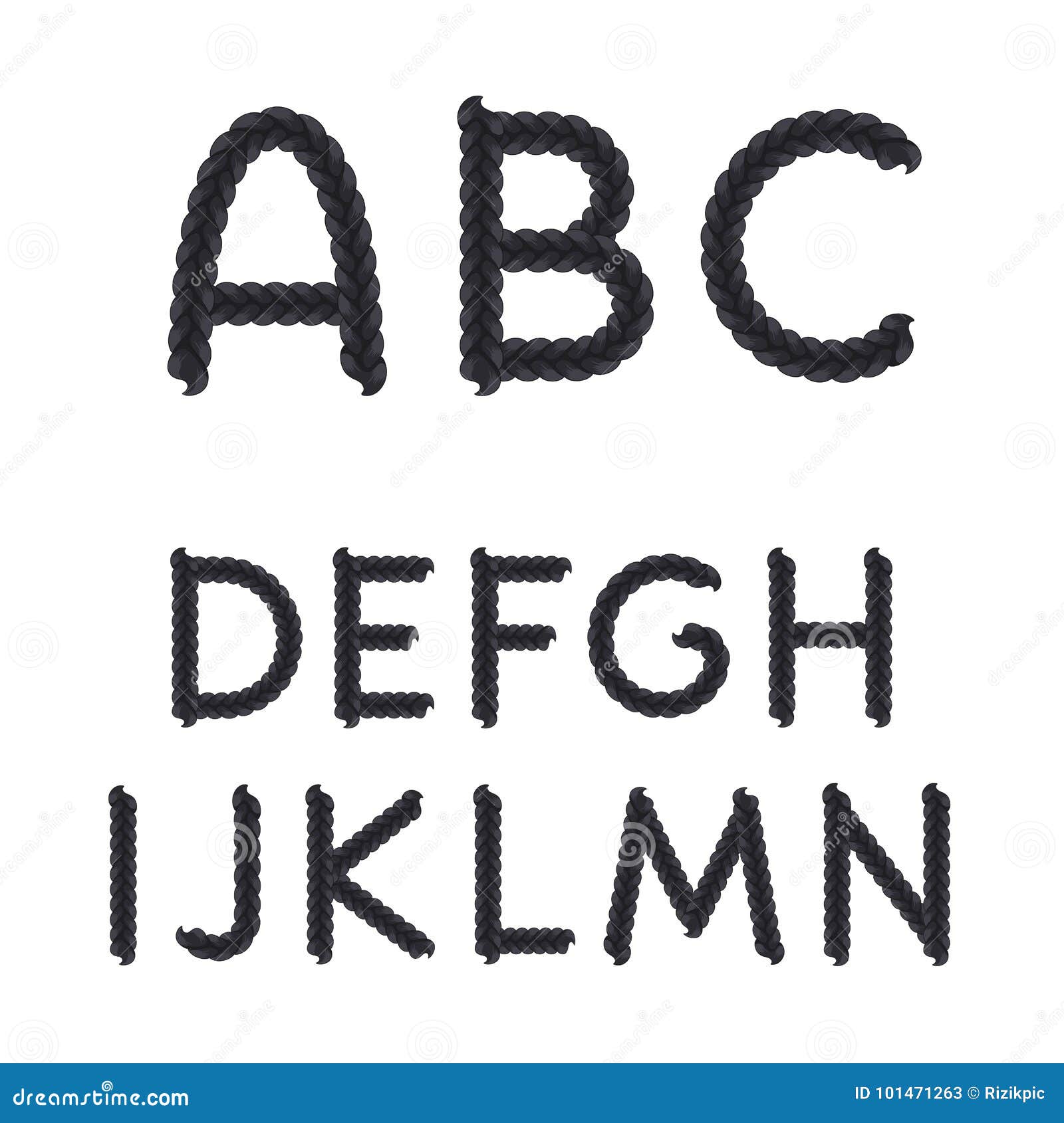 Braids Font. Alphabet Made From Hairstyle Plaits. Braided Hair Font ...