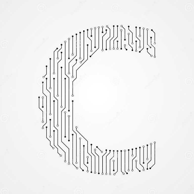 Alphabet C Shape Digital Line Design Stock Vector - Illustration of ...