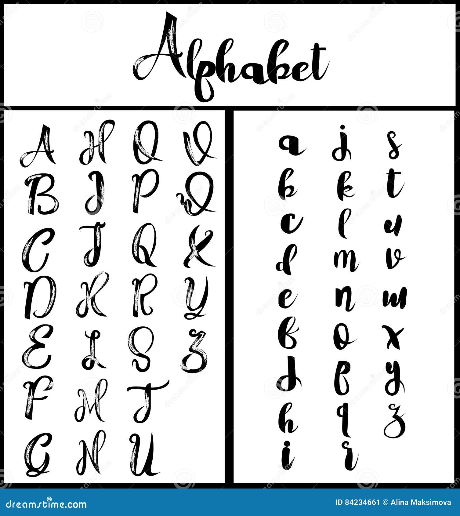Alphabet Calligraphy Lettering Stock Vector - Illustration of graphic ...