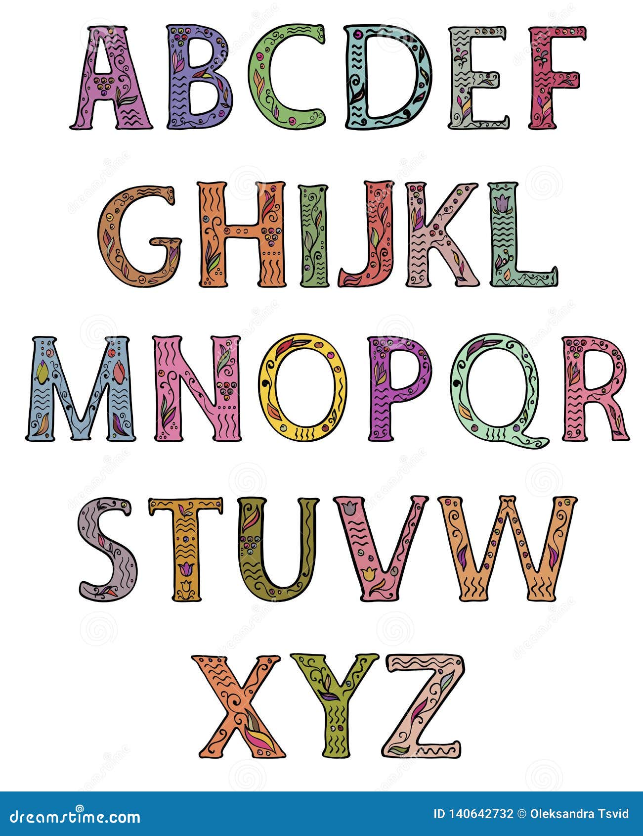 Alphabet. Capital Letters Decorated with Colored Floral Patterns Stock ...