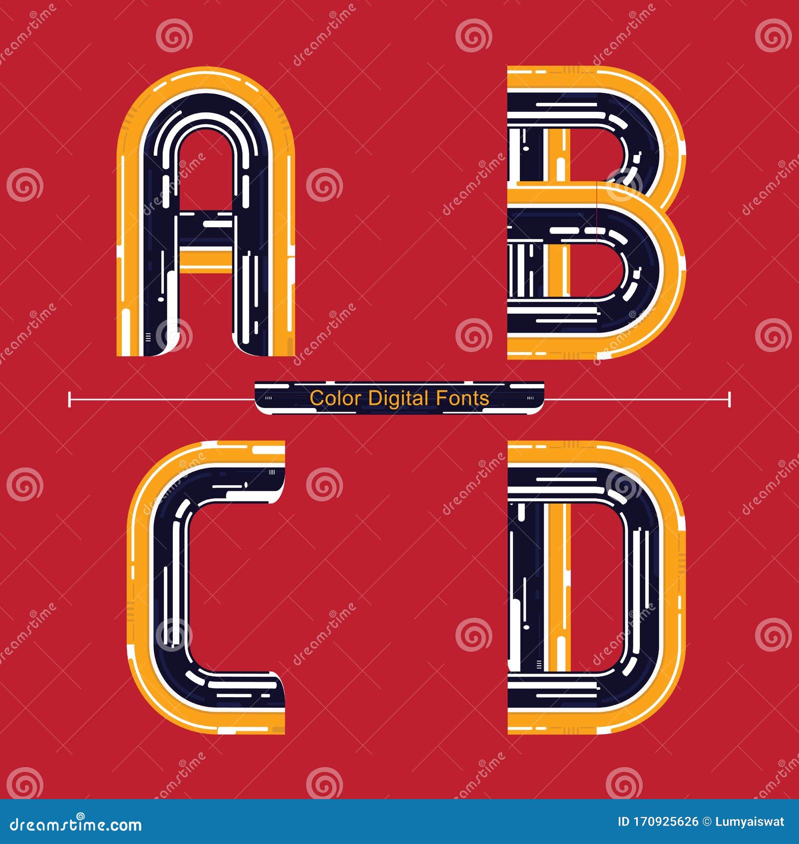 Alphabet Color Digatal Style in a Set ABCD Stock Vector - Illustration ...
