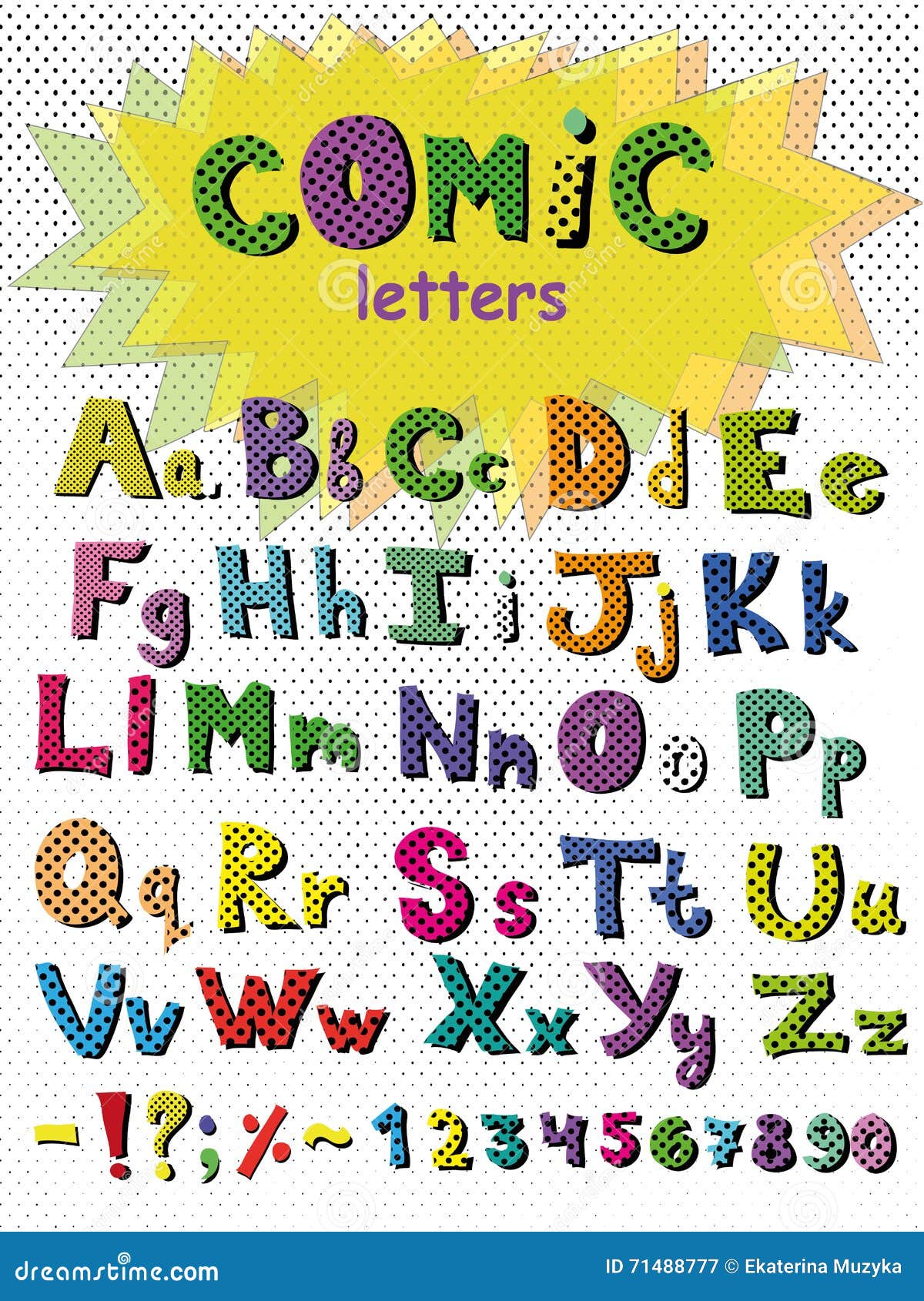 Alphabet in Comic Style. Vector Colorful Letters. Hand Drawn Font Stock ...