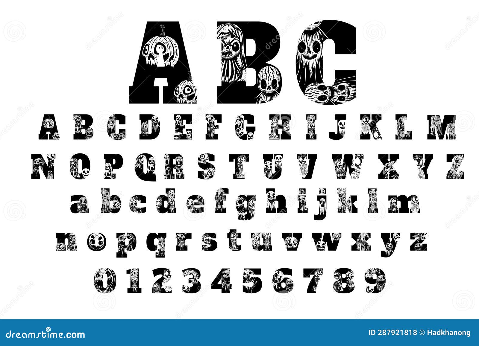 Alphabet with Creepy Halloween Ghost Pattern Stock Vector ...