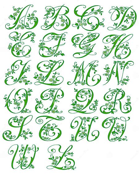 Alphabet cursive floral stock illustration. Illustration of leaf - 14154662