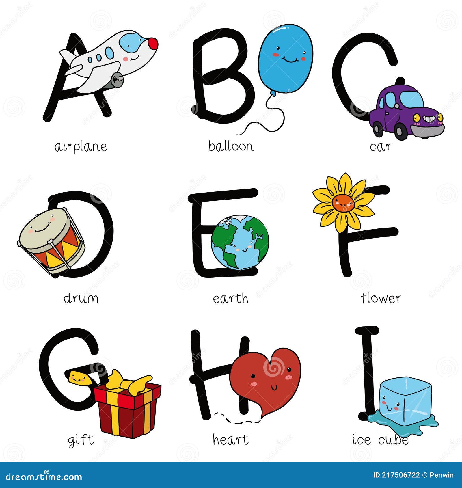Alphabet with Cute Objects from a To I, Vector Illustration Stock ...