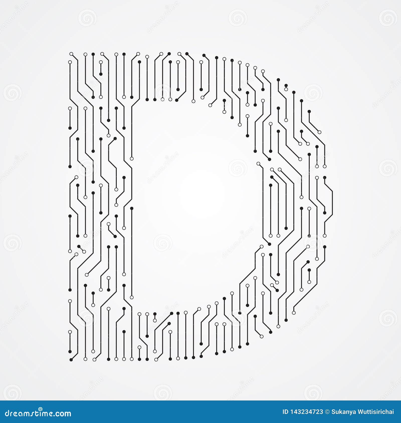 Alphabet D Shape Digital Line Design Stock Vector - Illustration of ...