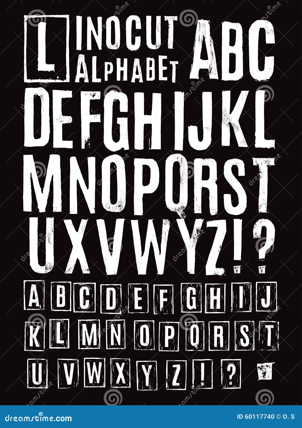 Alphabet de Linocut illustration de vecteur. Illustration du linotype ...