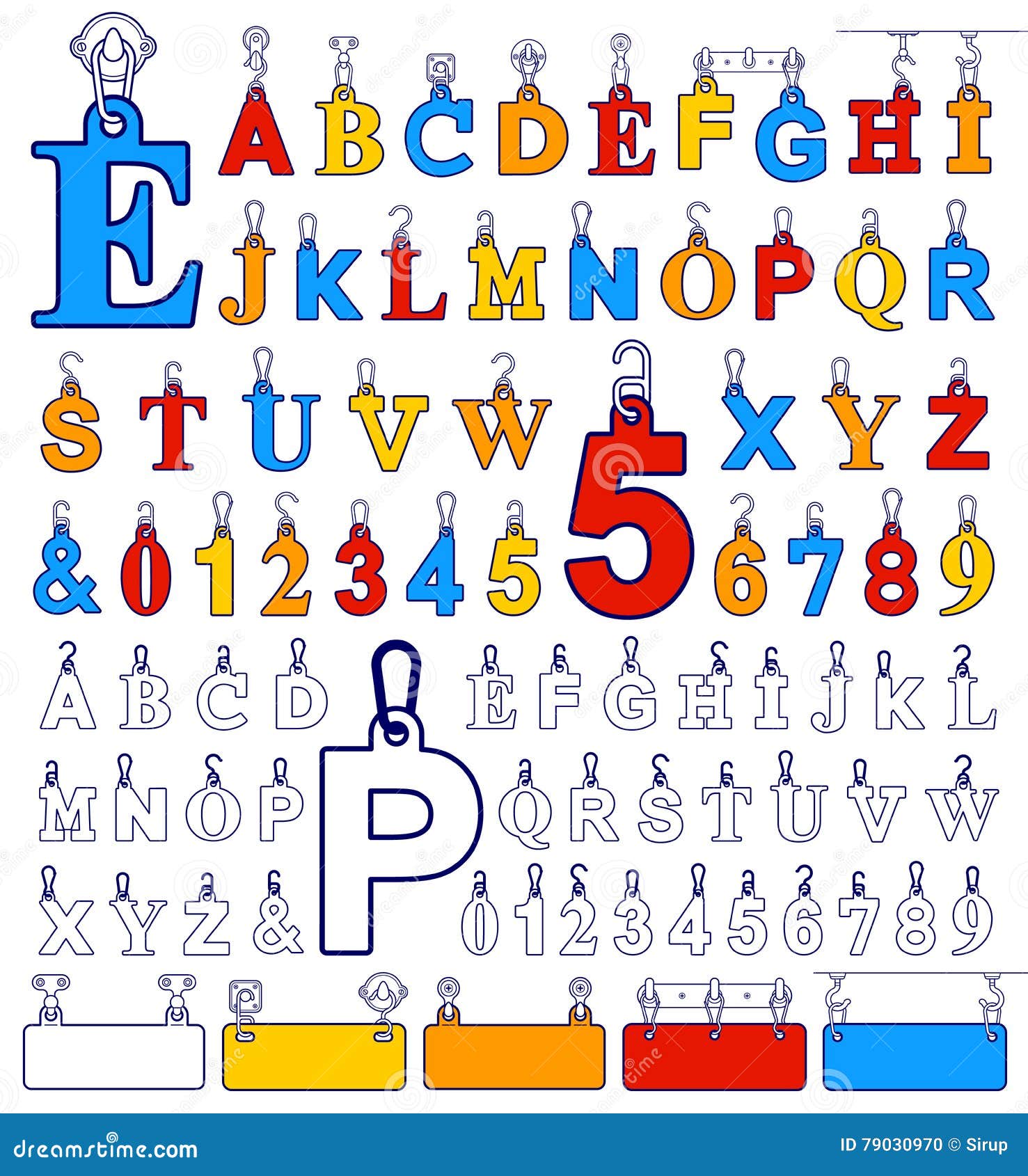 Alphabet Design Elements and Number Tags on Hooks Stock Vector ...