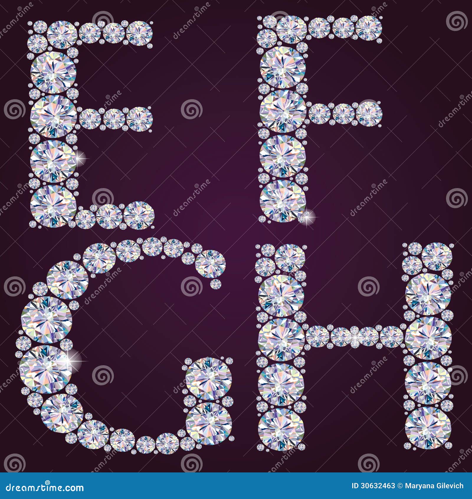 Alphabet Of Diamonds EFGH Cartoon Vector | CartoonDealer.com #30632463