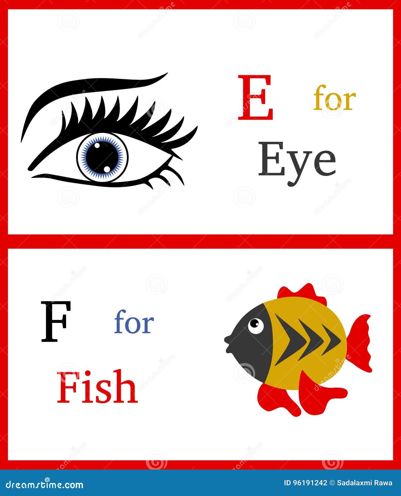 Alphabet E and F stock photo. Illustration of oral, cute - 96191242