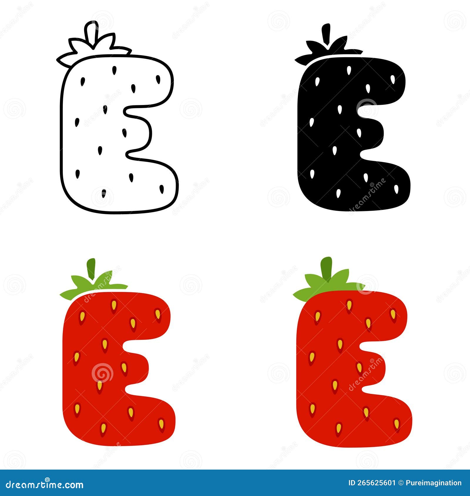 Alphabet E in Flat Style Isolated Stock Vector - Illustration of berry ...