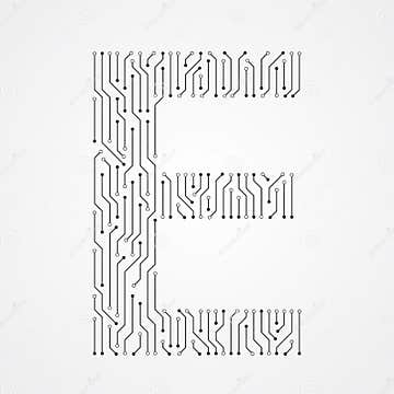 Alphabet E Shape Digital Line Design Stock Vector - Illustration of ...