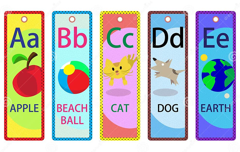 Alphabet Educational Bookmarks a-E for Kids Stock Vector - Illustration ...