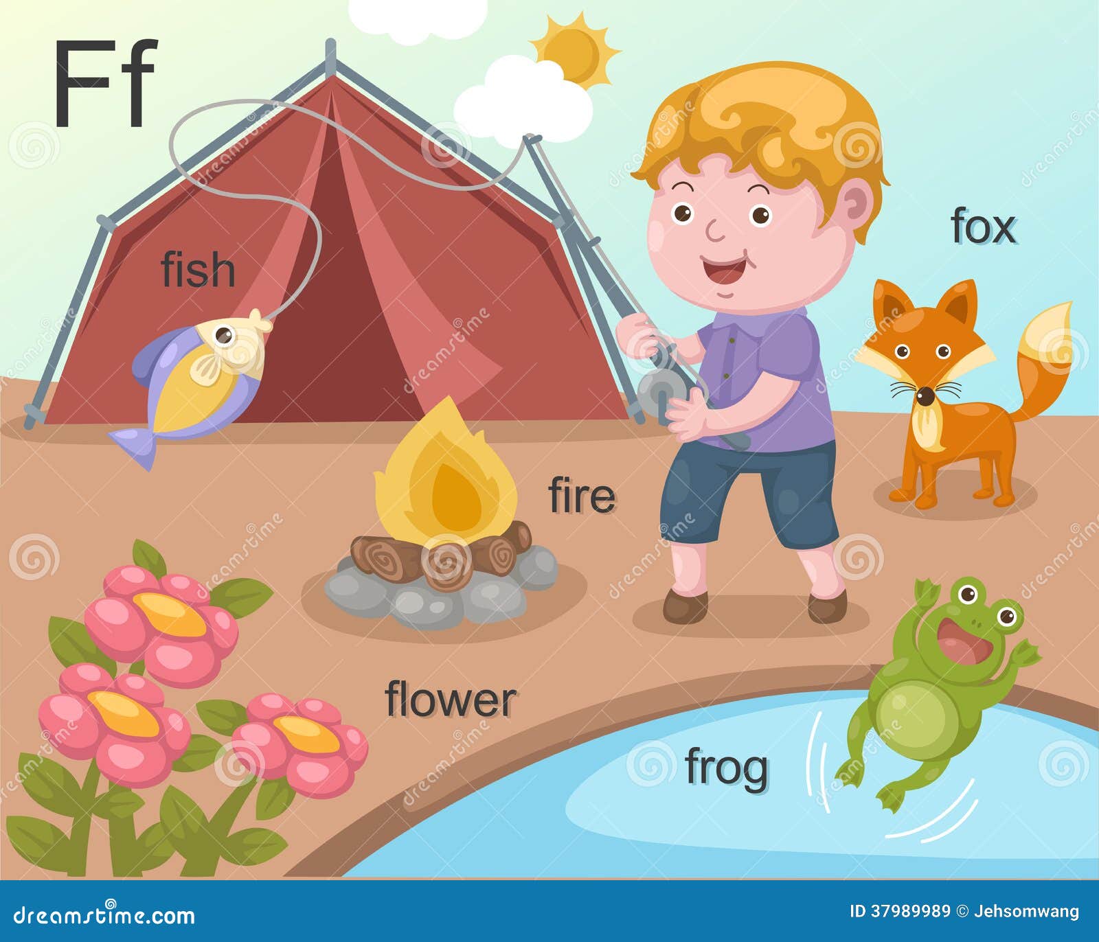 Alphabet.F stock vector. Illustration of child, pond - 37989989