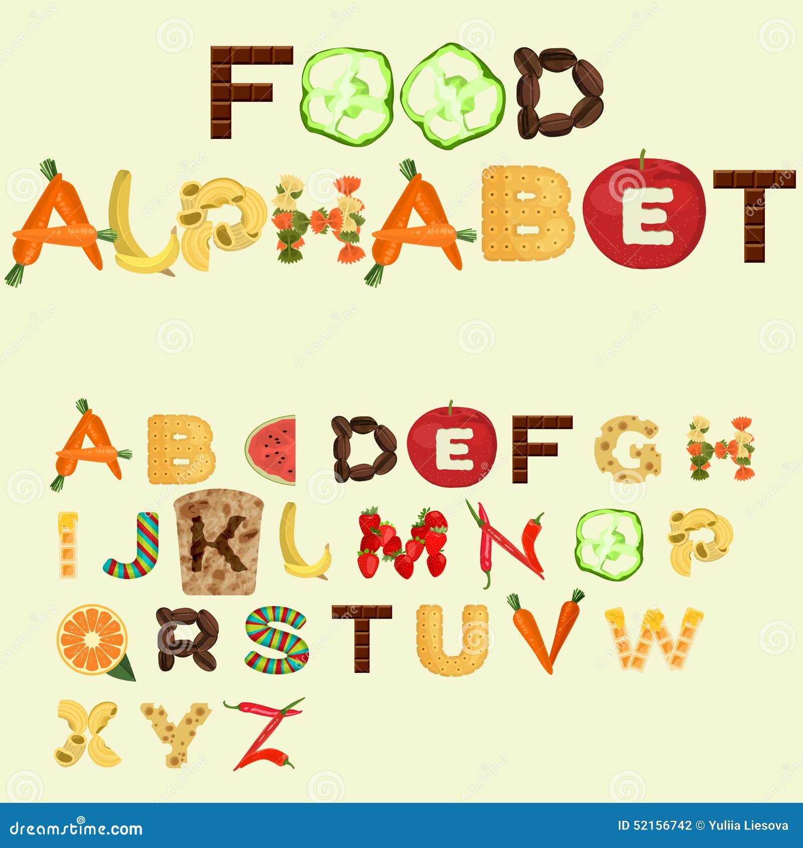 Alphabet Fait De Nourriture Différente, Conception Plate Illustration ...