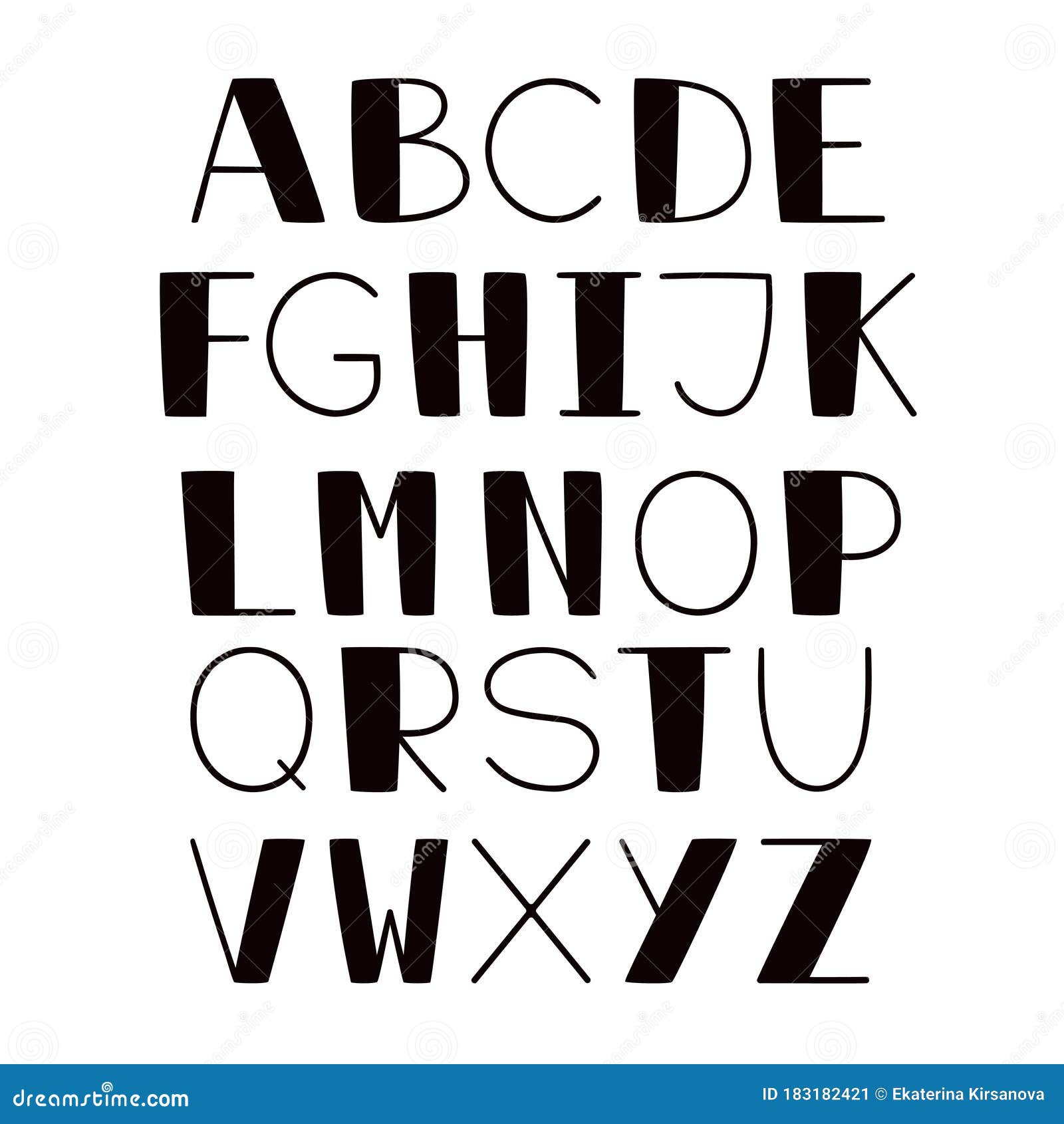 Bold and Thin Lines Lettering Font Isolated on White Background for ...