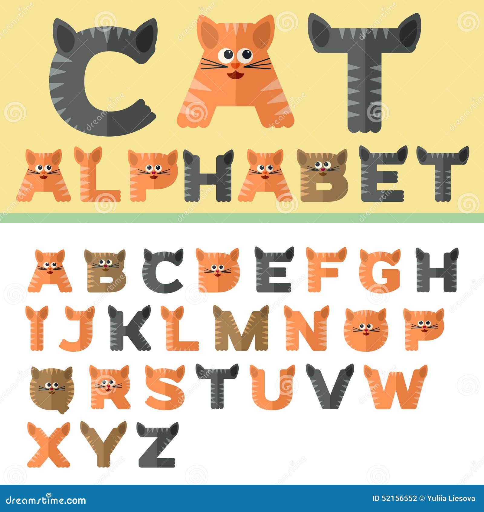 Alphabet in Flat Design, Cats Style Stock Vector - Illustration of ...