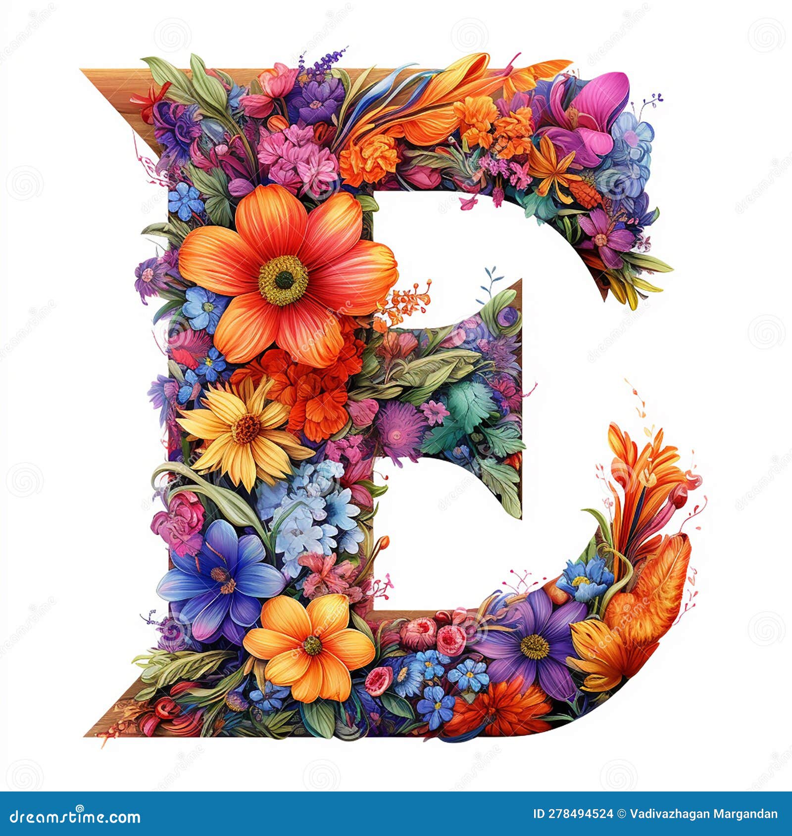 Floral alphabet E stock illustration. Illustration of plant - 278494524