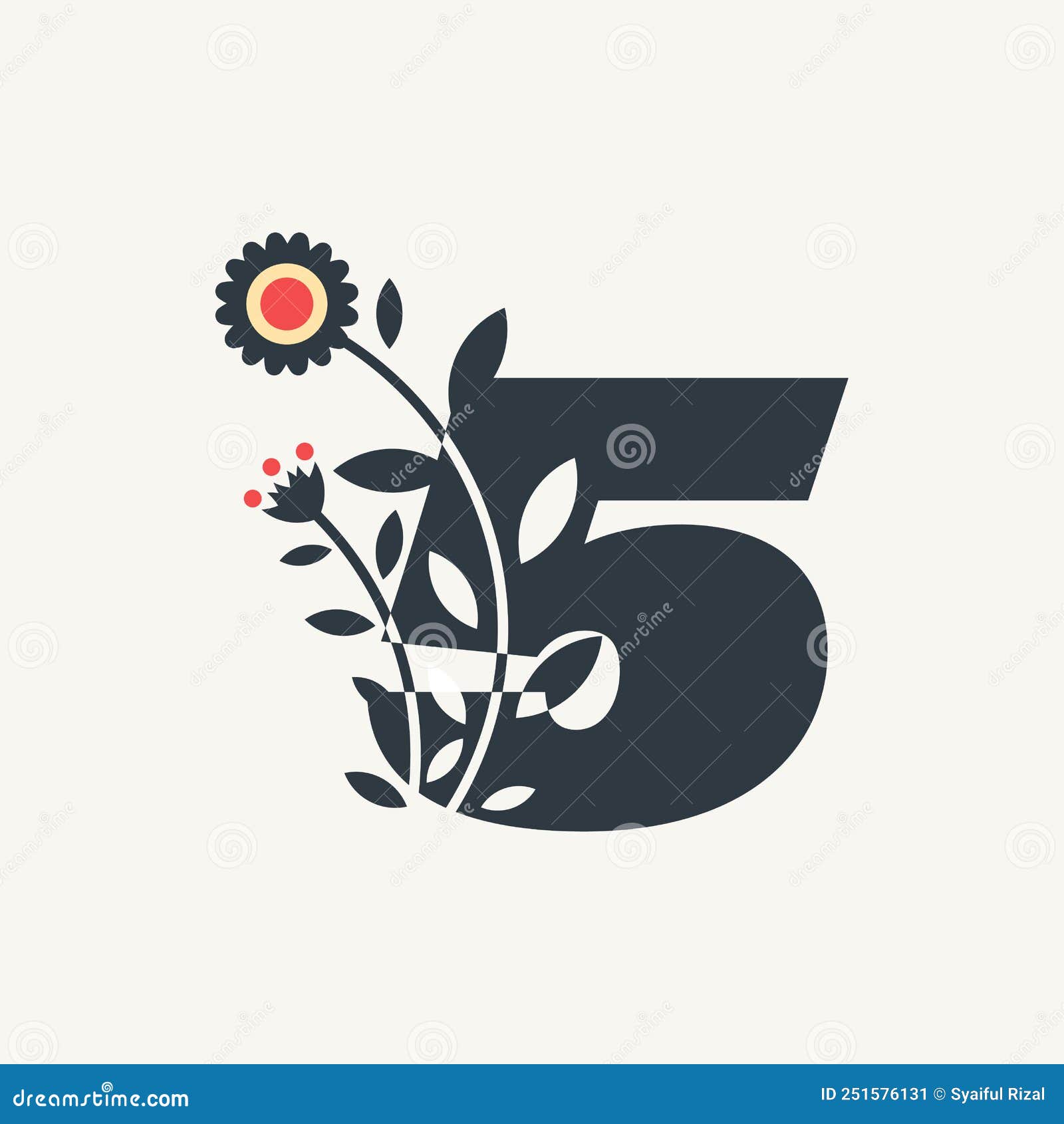 Number 5 Flower with Three Colors Stock Illustration - Illustration of ...