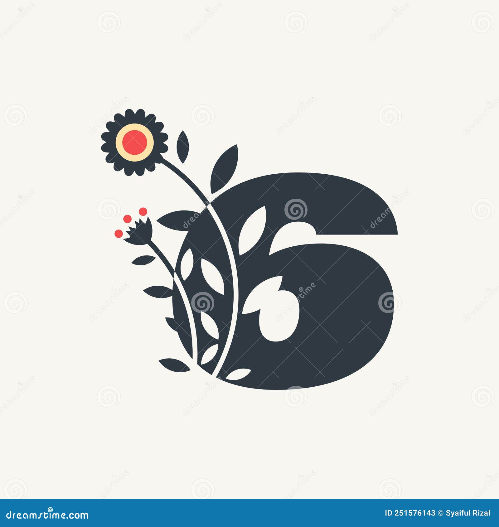 Number 6 Flower with Three Colors Stock Illustration - Illustration of ...