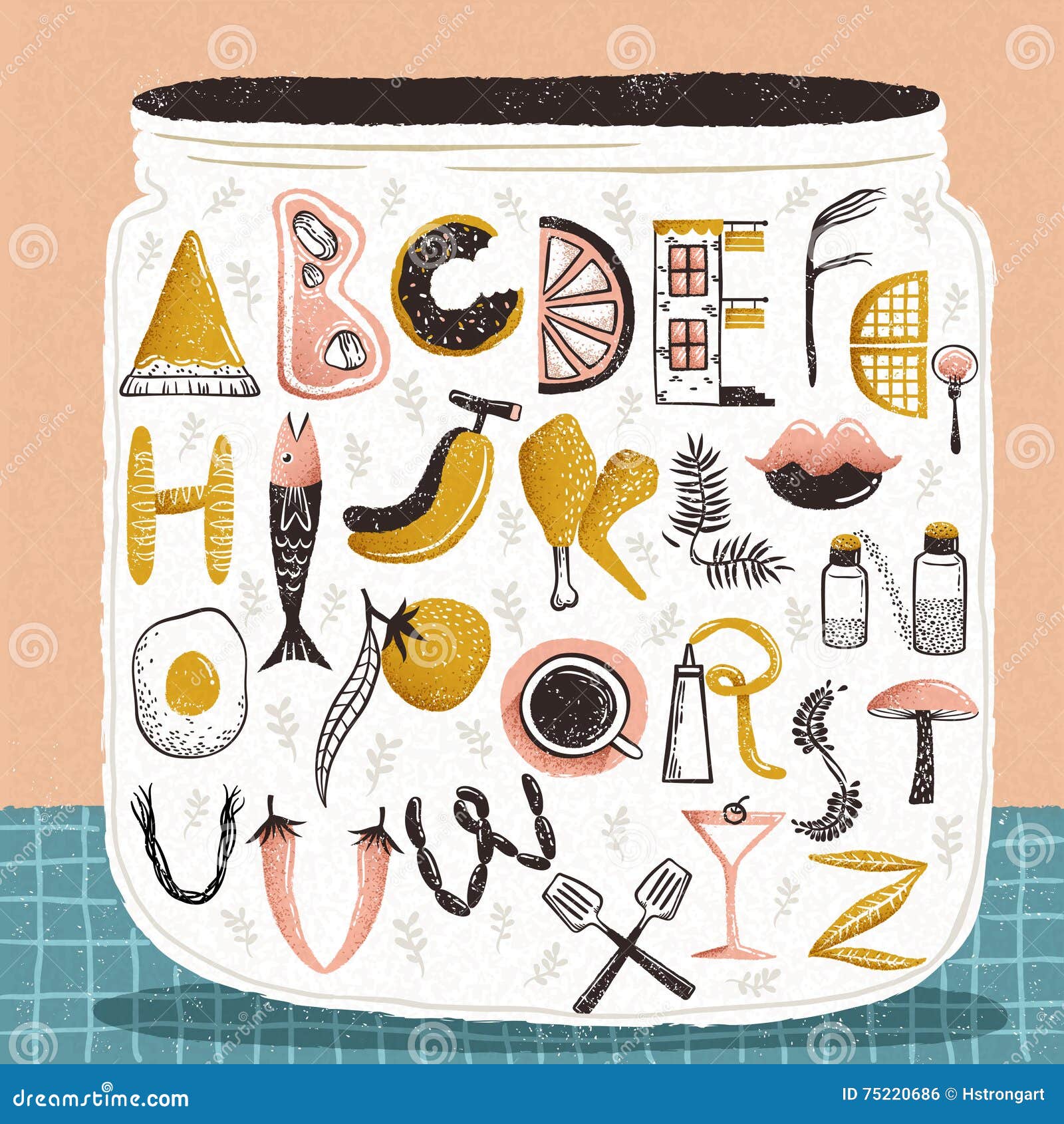 Alphabet of food stock vector. Illustration of text, design - 75220686