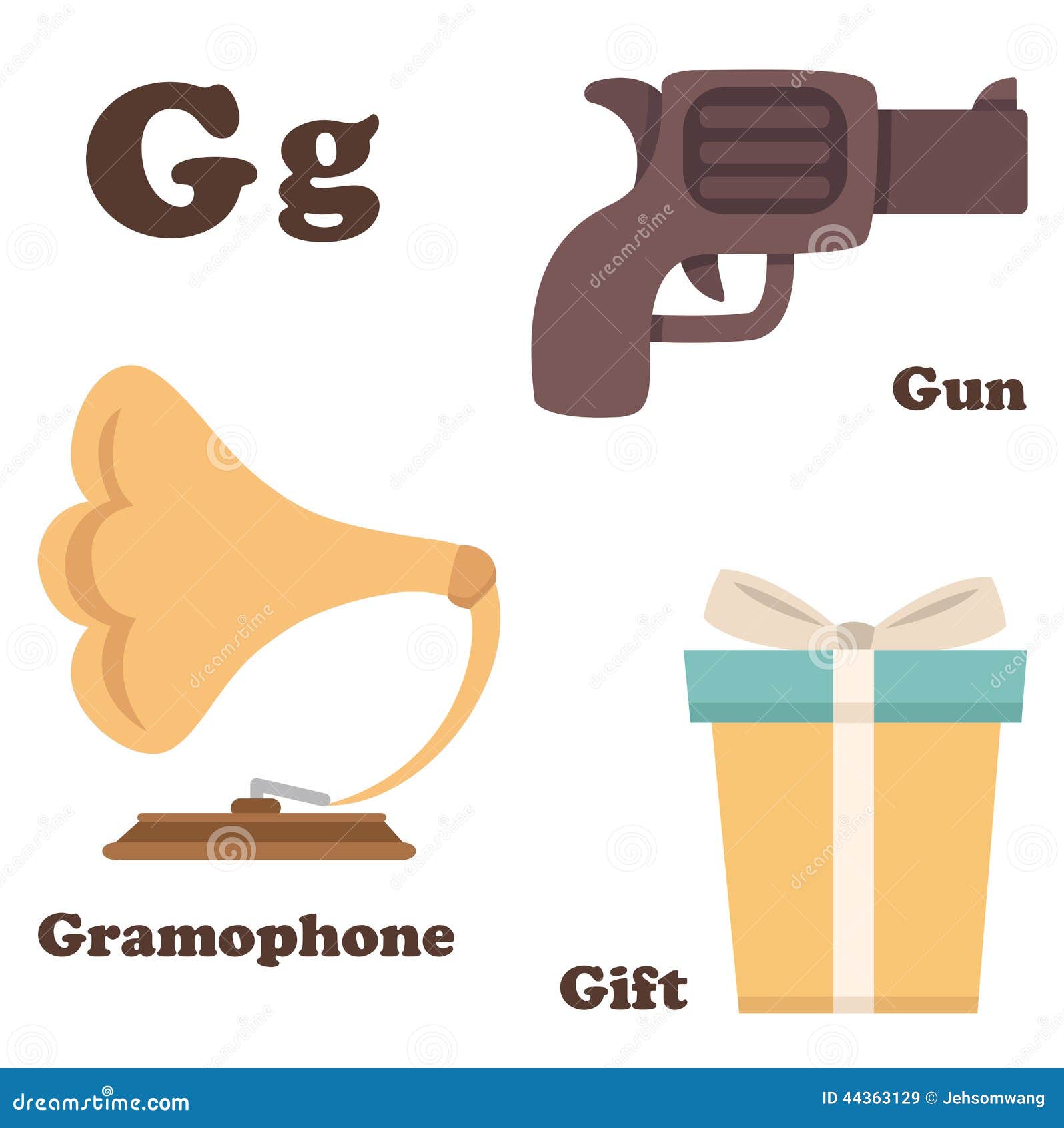 Alphabet G Letter.Gift,Gramophone,Gun Stock Illustration - Illustration ...