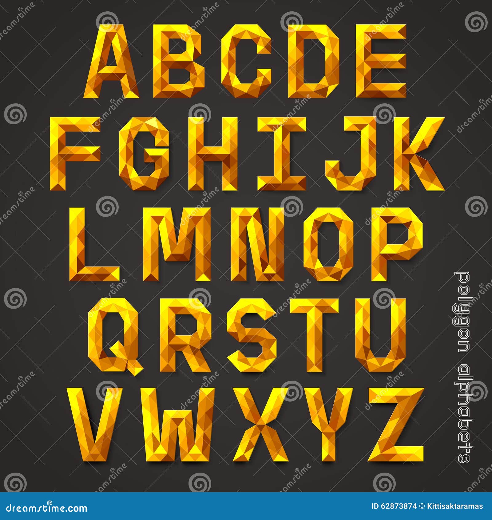 Alphabet Gold Color Polygon Style. Stock Vector - Illustration of ...