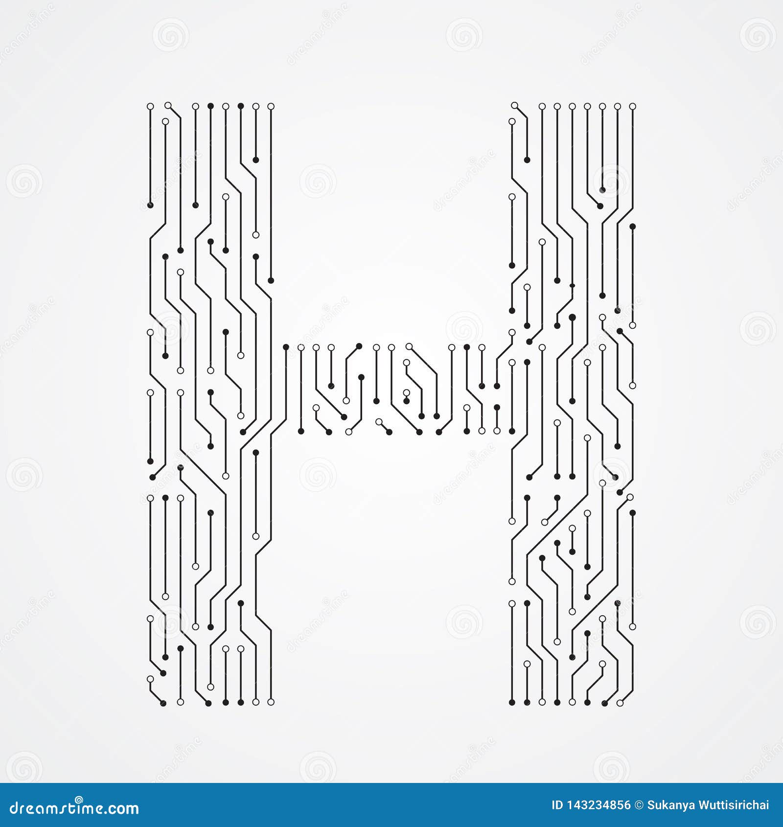 Alphabet H Shape Digital Line Design Stock Vector - Illustration of ...