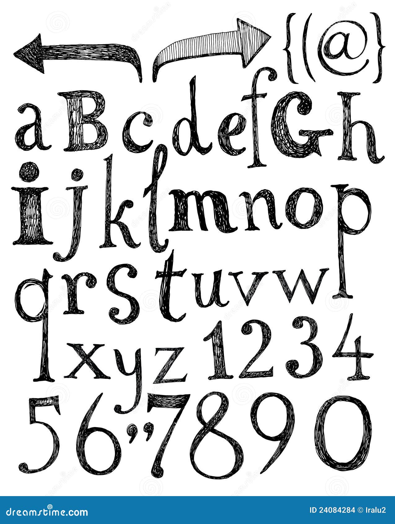 Alphabet. Hand Drawn Letters. Stock Vector - Illustration of font, book ...