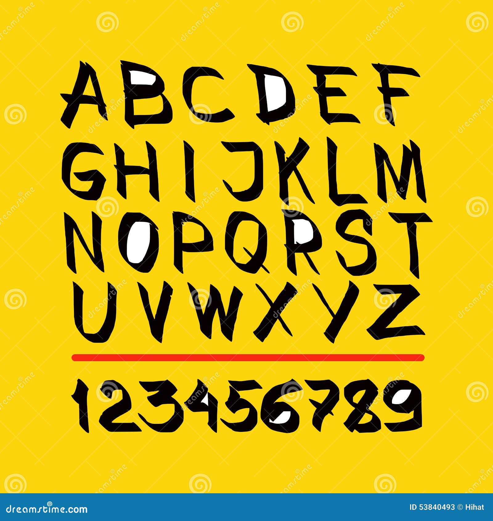 Alphabet. Hand Drawn in on Yellow Background Stock Illustration ...