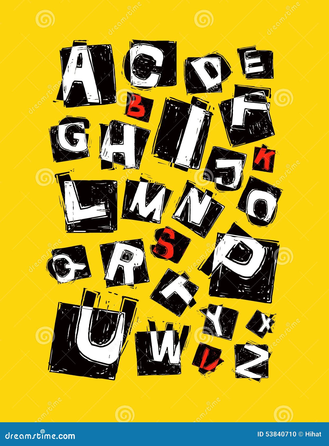 Alphabet. Hand Drawn in on Yellow Background Stock Illustration ...