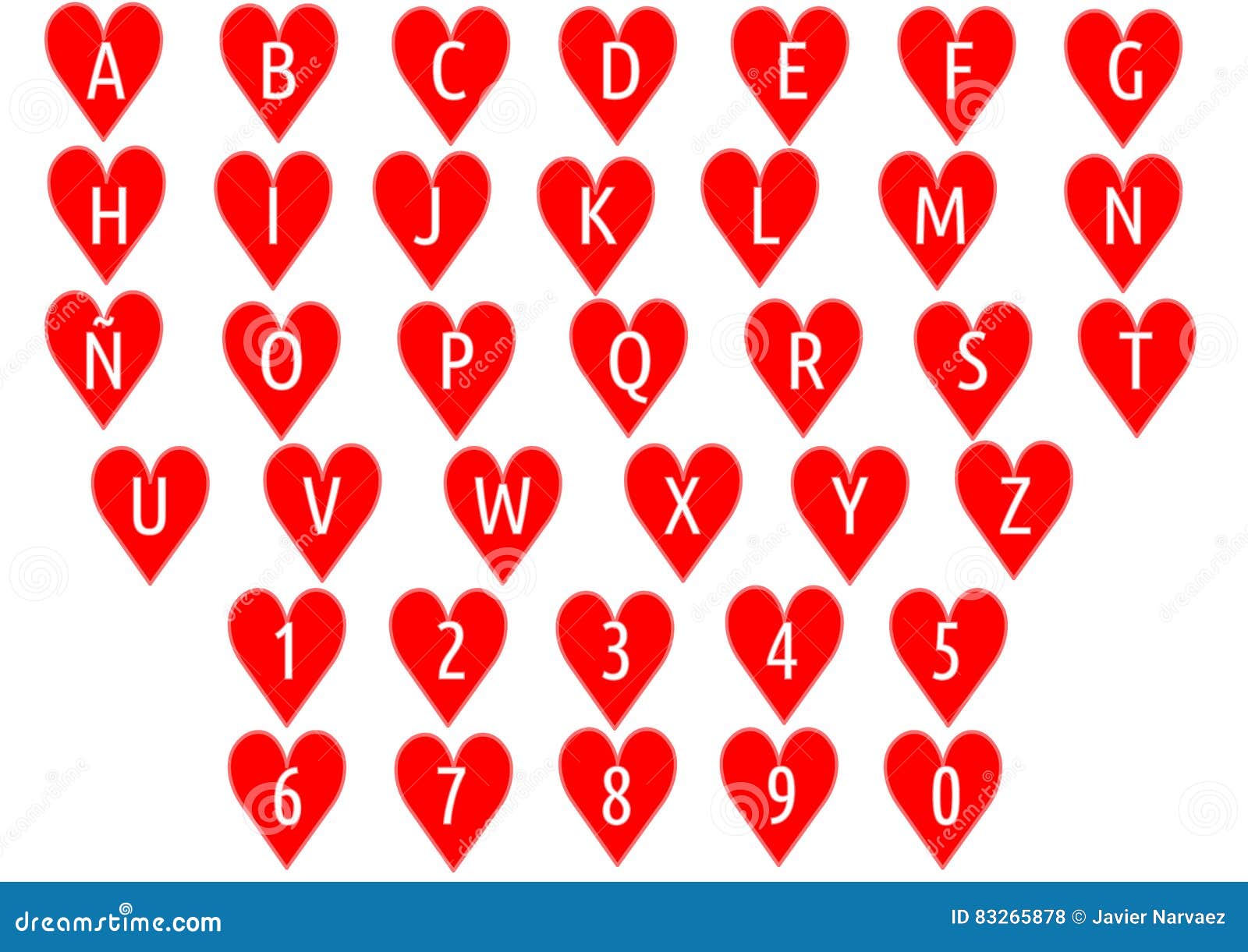 Alphabet on hearts stock vector. Illustration of love - 83265878
