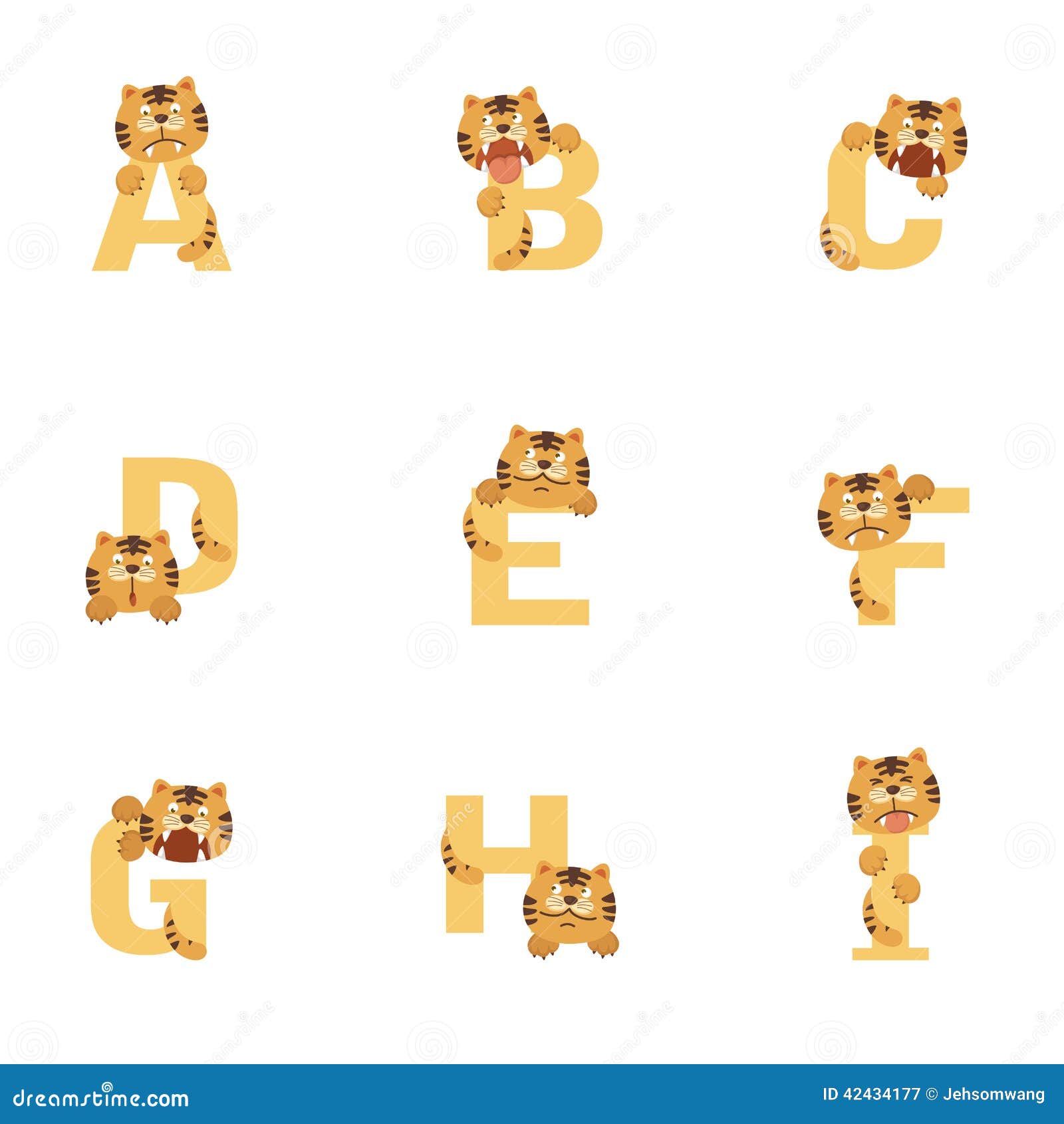 Alphabet A-I Tiger Cartoon Vector | CartoonDealer.com #42434177