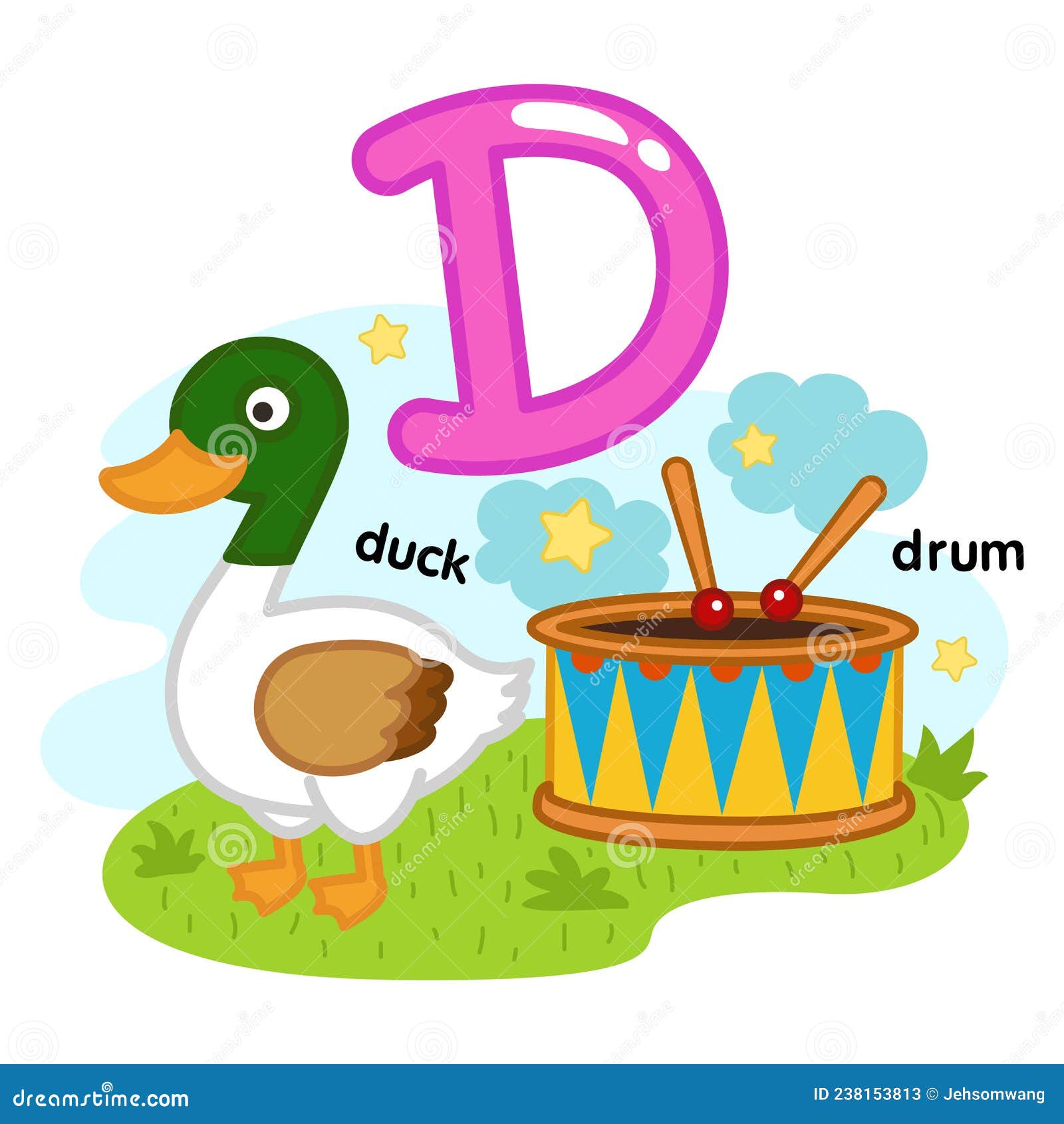 Alphabet Isolated Letter D-duck-drum Stock Vector - Illustration of ...