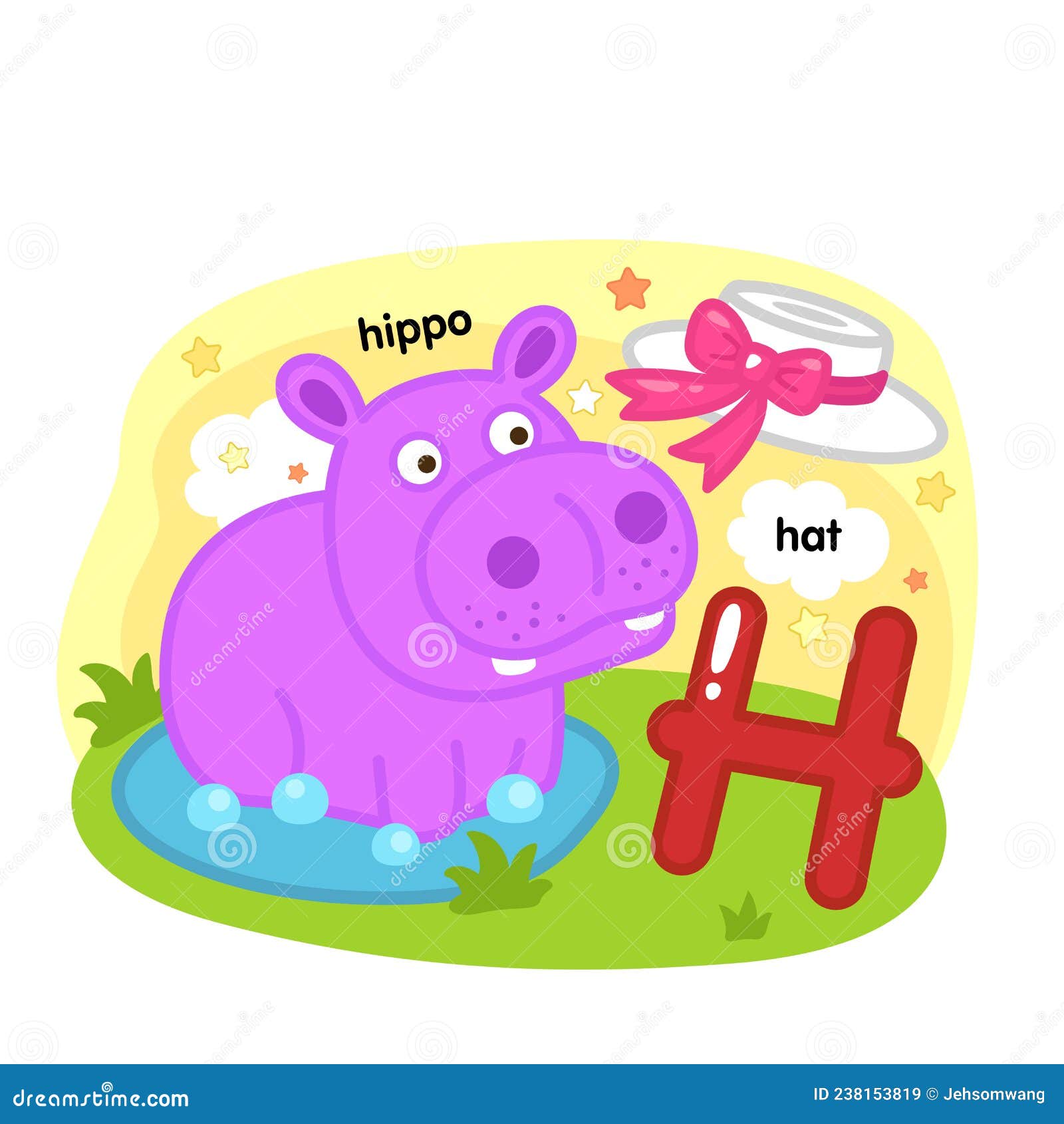 Alphabet Isolated Letter H-hippo-hat Stock Vector - Illustration of ...