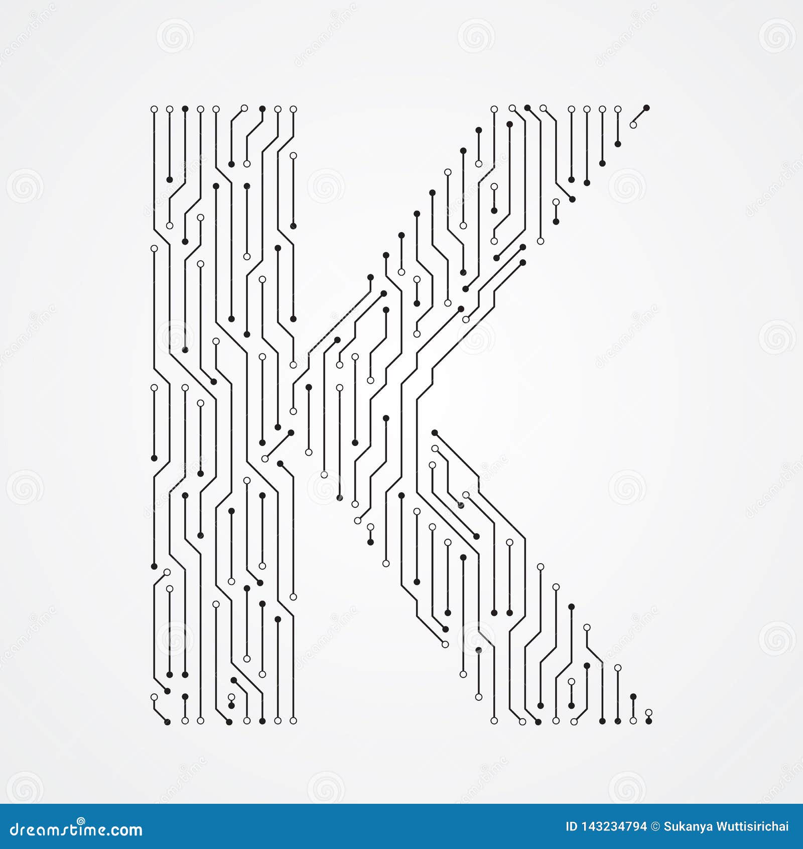 Alphabet K Shape Digital Line Design Stock Vector - Illustration of ...