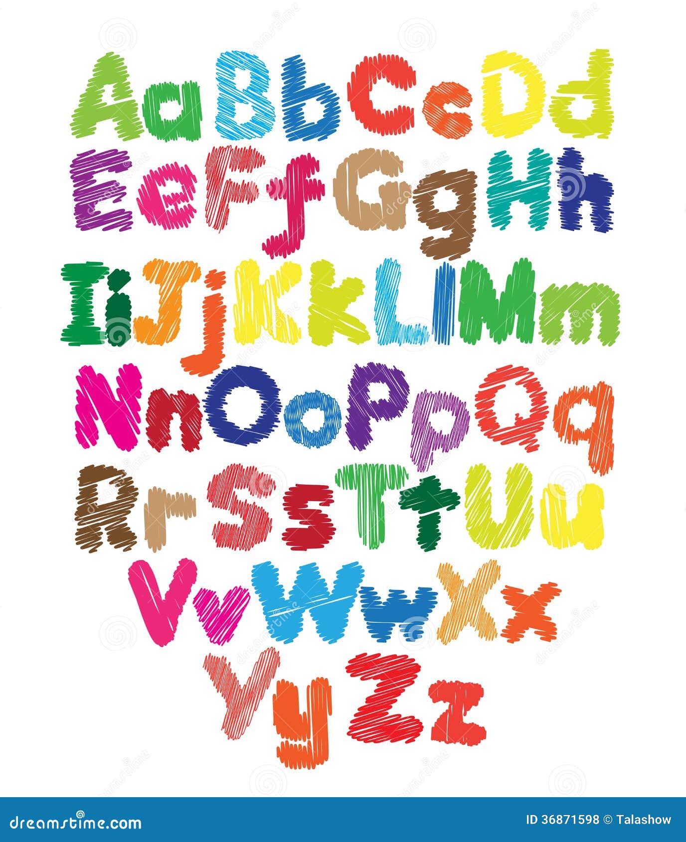 Alphabet Kids Doodle Colored Hand Drawing Stock Vector - Illustration ...
