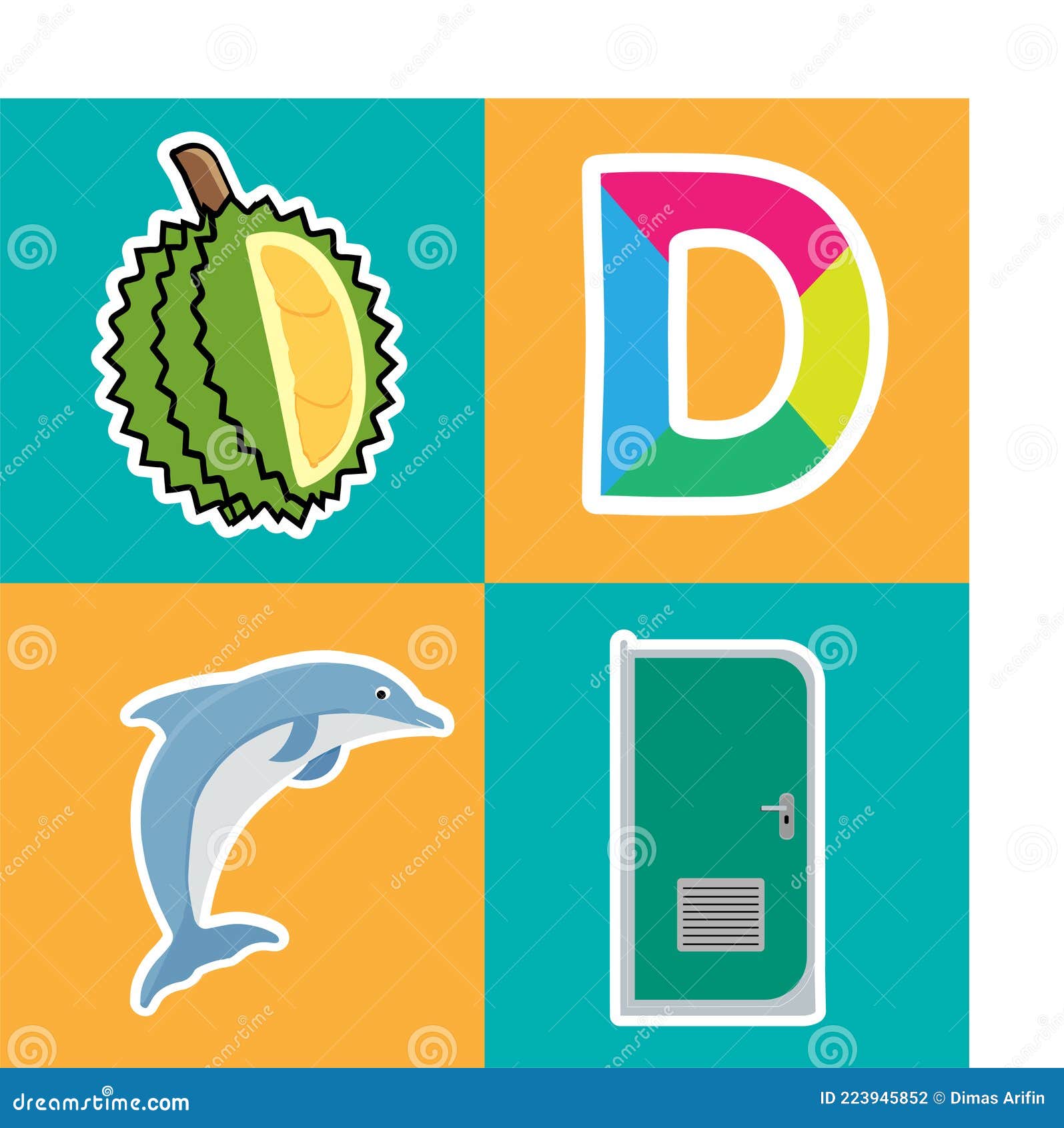 D Letter Flashcard Vector stock illustration. Illustration of vector ...