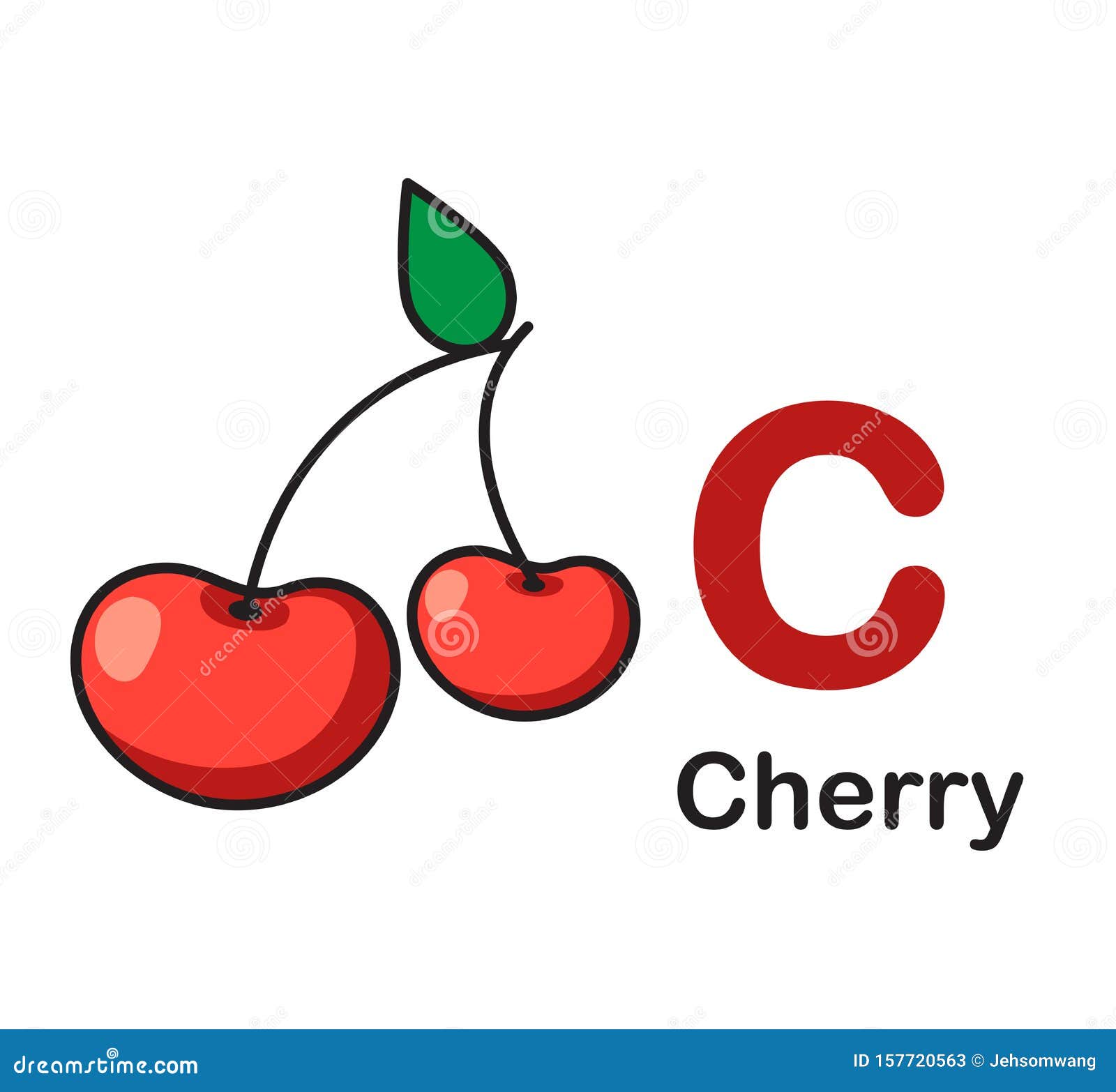 Letter C Cherry English Alphabet Tracing Coloring Book Page. Vector ...