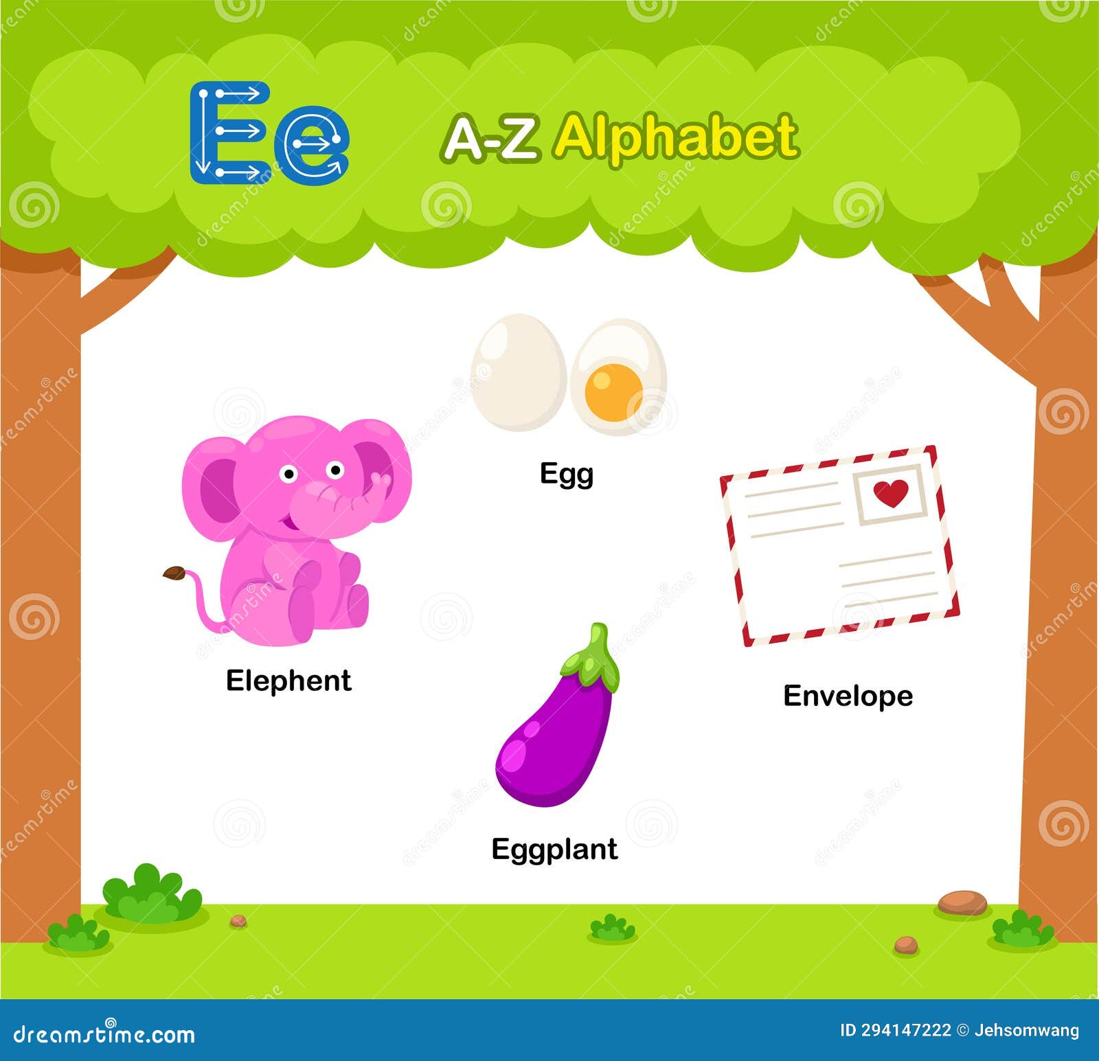 Alphabet Letter E Education Vocabulary Stock Vector - Illustration of ...