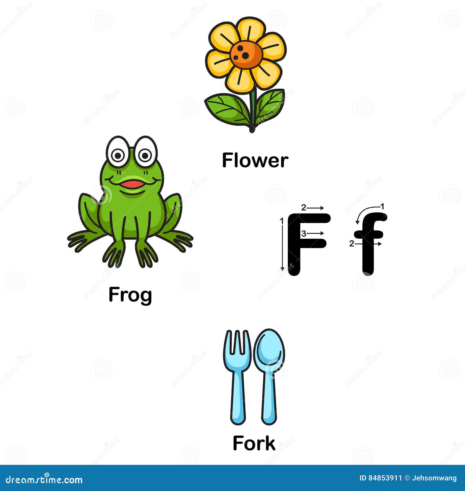Alphabet Letter F-flower,frog,fork Vector Illustration Stock Vector ...